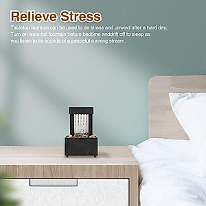 Tabletop Fountains, Indoor Water Fountain with LED Lights-Zen Garden for Desk Waterfall Tabletop Fountain for Office and Home Décor, with Stone Wall and Soothing Sound(1)