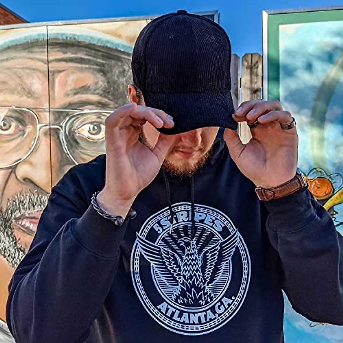 ATZI Corduroy Hat Women Men Baseball Cap Fathers Day Classic Casual Everyday Vintage Trendy Low Profile Prep Golf Fashion Stylish 6 Panel Curved Visor Bucket Adjustable Strap - Black