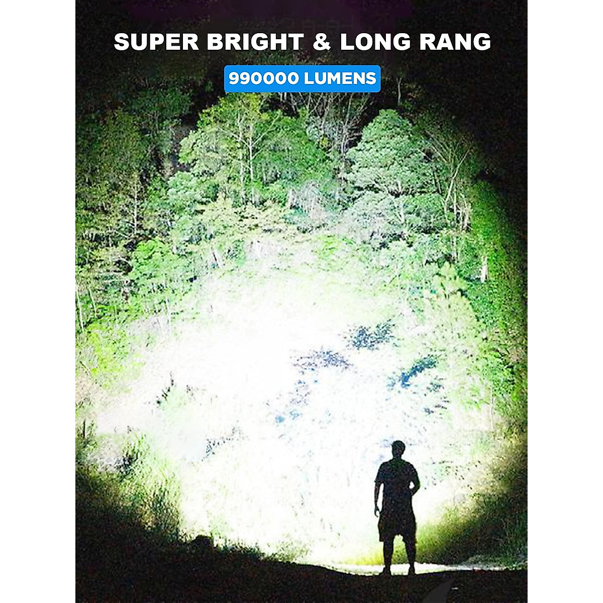 Flashlights High Lumen Rechargeable, 990,000 Lumens Super Bright LED Flashlight, High Powered Flash Light with 5000 mAh Capacity, Waterproof Handheld Flashlight for Camping Hiking(2 Pack)