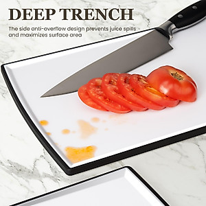 Cutting Boards for Kitchen, Extra Large Plastic Cutting Board Dishwasher Chopping Board Set of 3 with Juice Grooves, Easy Grip Handle, Black, Kikcoin