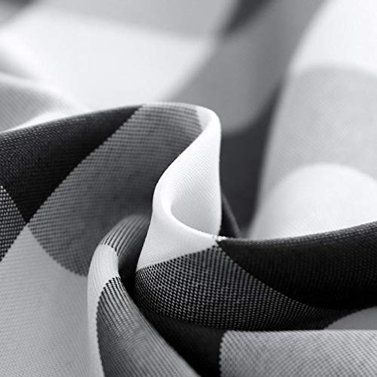 Hiasan 3 Piece Semi Sheer Black Kitchen Curtains Light Filtering Buffalo Checkered Tier and Valance Window Curtains Set