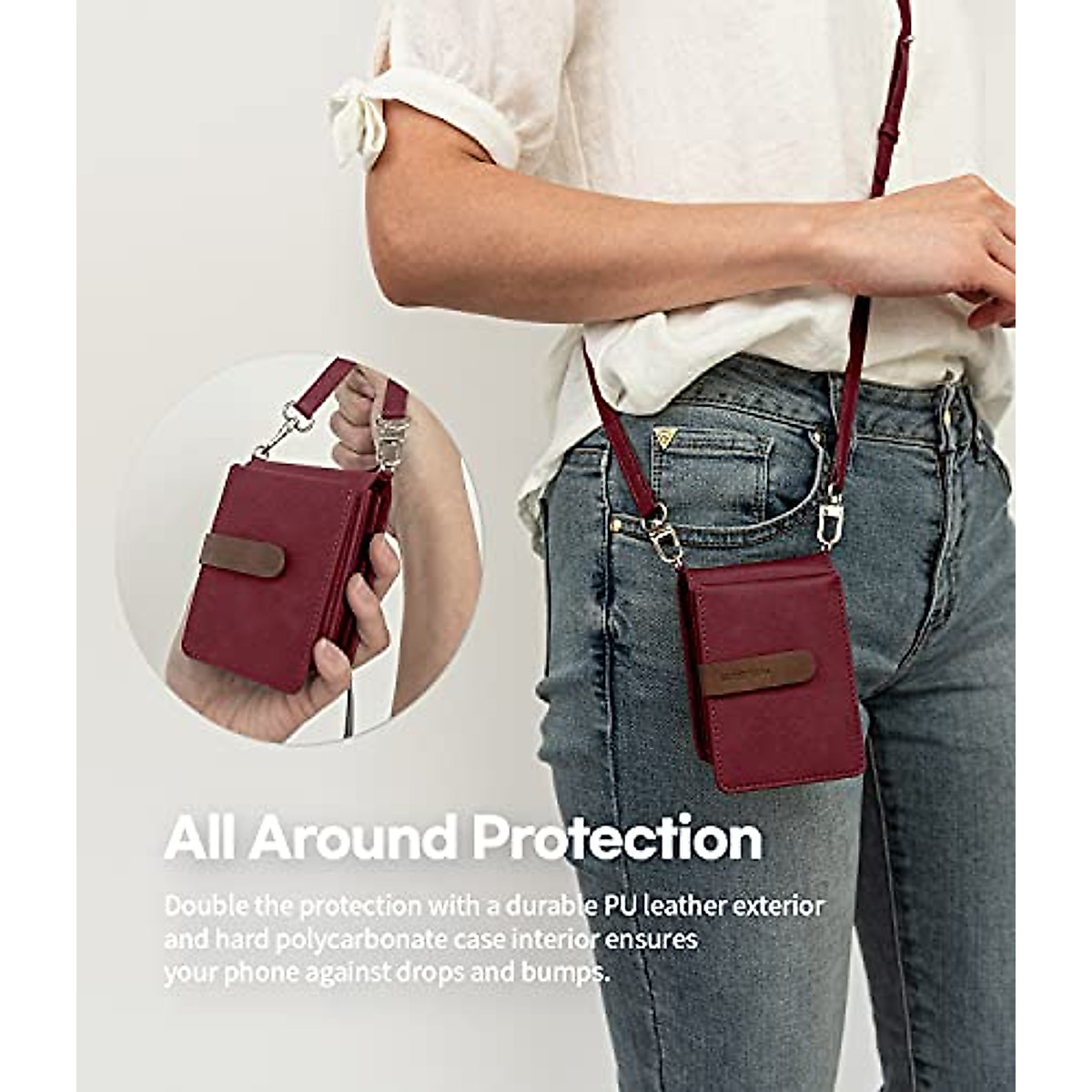 GOOSPERY Wallet Case Compatible with Galaxy Z Flip 3, Detachable Card Holder 2 Card Pocket Storage Premium PU Leather Adjustable Cross-Body Strap Attached Earbud Cord Organizer (Burgundy)