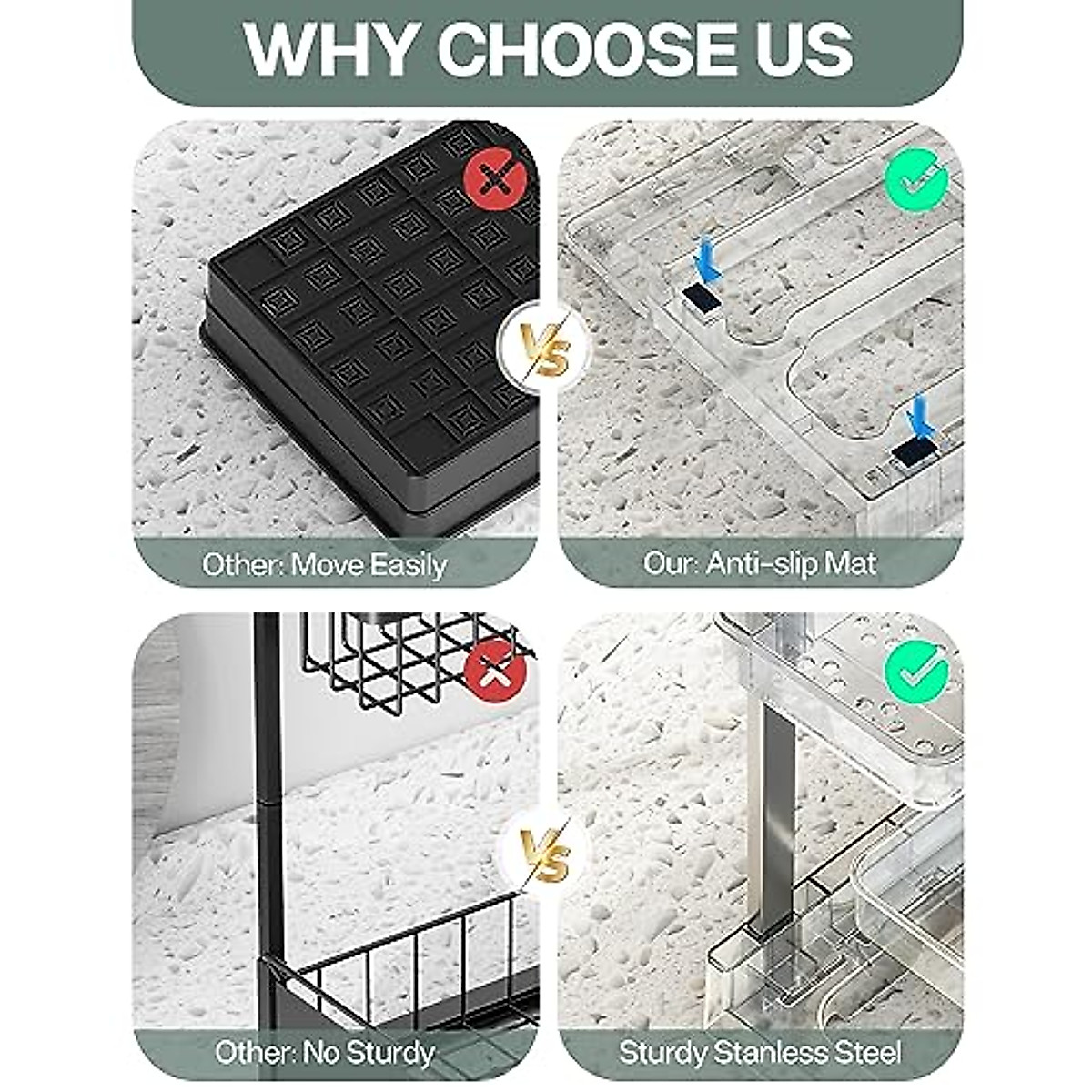 Under Sink Organizer and Storage, 2 Tier Sliding Under Sink Shelf, L Shaped Pull Out Cabinet Basket Organizer, Multi-Purpose Slide Out Organizer Rack for Bathroom, Kitchen, 2 Pack, Clear