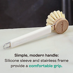 MightyNest Ceramic Kitchen Sink Ceramic Caddy and Organizer Set with Cose Nuove Nature Soft Dish Brush for Sustainable Kitchen Cleaning