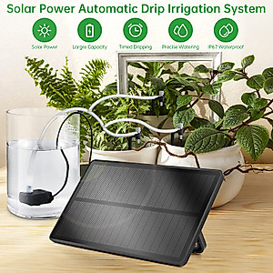 Micro Automatic Drip Irrigation Kit,Solar Power Rechargeable Plant Self Watering System with Timer,Easy to Use,Black)