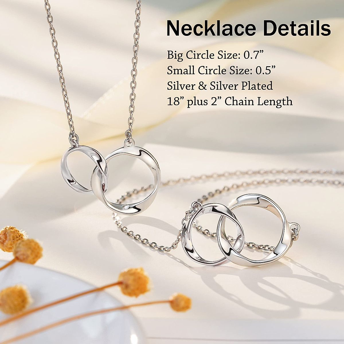 Tarsus Mother Daughter Necklace, Interlocking Infinity Circle Necklace, Mothers Day Jewelry Birthday Gifts for Women Mom Mama from Daughter