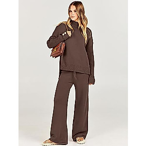 ANRABESS Women's Two Piece Outfits Sweater Sets Long Sleeve Knit Pullover and Wide Leg Pants Lounge Sets 2023 Fall Fashion Clothes Tracksuit Sweatsuit Set B1022shenfei-XL