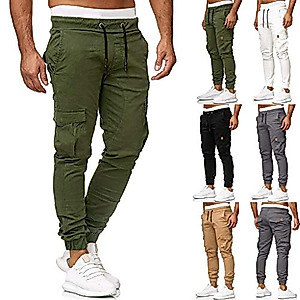 Work Wear Combat Fitness Drawstring Pockets Rope Loose Sweatpant 2023 Outdoor Autumn Men's Cargo Casual Pants Plain Color Joggers Men's Heavyweight Cargo Fleece Sweatpants MAIUS31011HOT0027