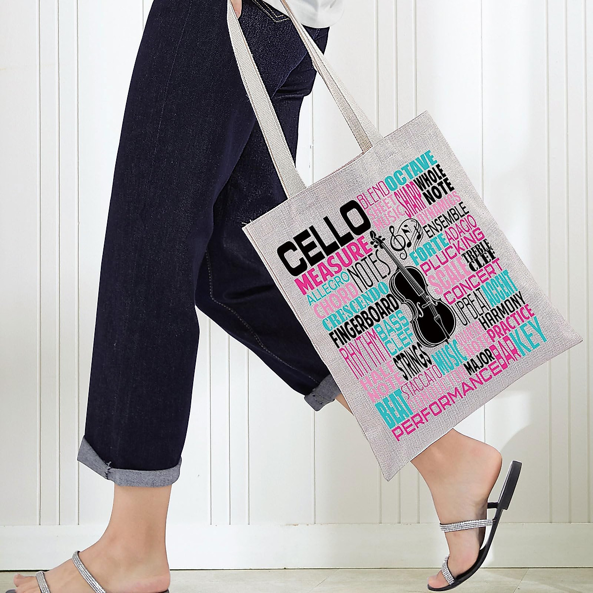 BWWKTOP Cello Canvas Tote Bag Cellist Gifts Cello Players Shoulder Bag Cellist Musician Gifts (Cello TG)