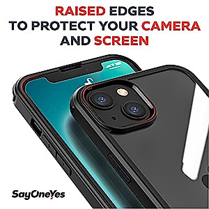 SAYONEYES iPhone 13 Case with Built in Screen Protector, Military Shockproof Transparent Back 360° Full Body Protective Case for iPhone 13 6.1 Inch 2021 (Black)