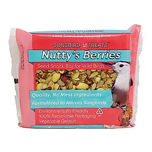 Songbird Treats Seed Bars | 12 Pack of 8 oz Bird Seed Cakes for Wild Birds (Nutty's Berries)