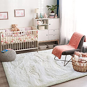 Jelymark Super Soft Shaggy Rug for Bedroom, 8x10 Feet Fluffy Carpet for Living Room, Fuzzy Indoor Plush Area Rug for Home Decor, Furry Floor Rugs for Dorm, Kids Nursery Rug for Girls, Cream White