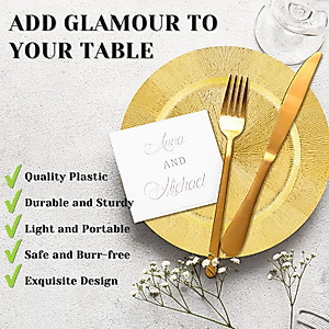 Yinder Set of 24 Round 13" Gold Charger Plates Plastic Reef Plate Chargers Decorative Plates for Table Elegant Gold Decor Plates for Wedding Event Banquet Holiday Birthday Party Place Setting