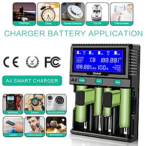 9V 18650 Rechargeable Battery Charger, Universal Battery Charger for 18650 AA AAA C D 9V 26650, Household Li-ion Nimh Battery Charger with Smart Display, 6 Bay(2 9V Battery Bay and 4 Universal Bay)