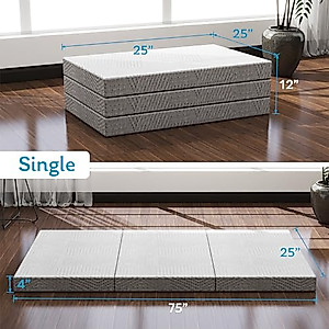 Folding Mattress Single Size with Storage Bag, 4 inch Trifold Mattress with Breathable & Washable Cover Portable Foldable Mattress for Traveling, Camping, Guests, 75" L x 35" W