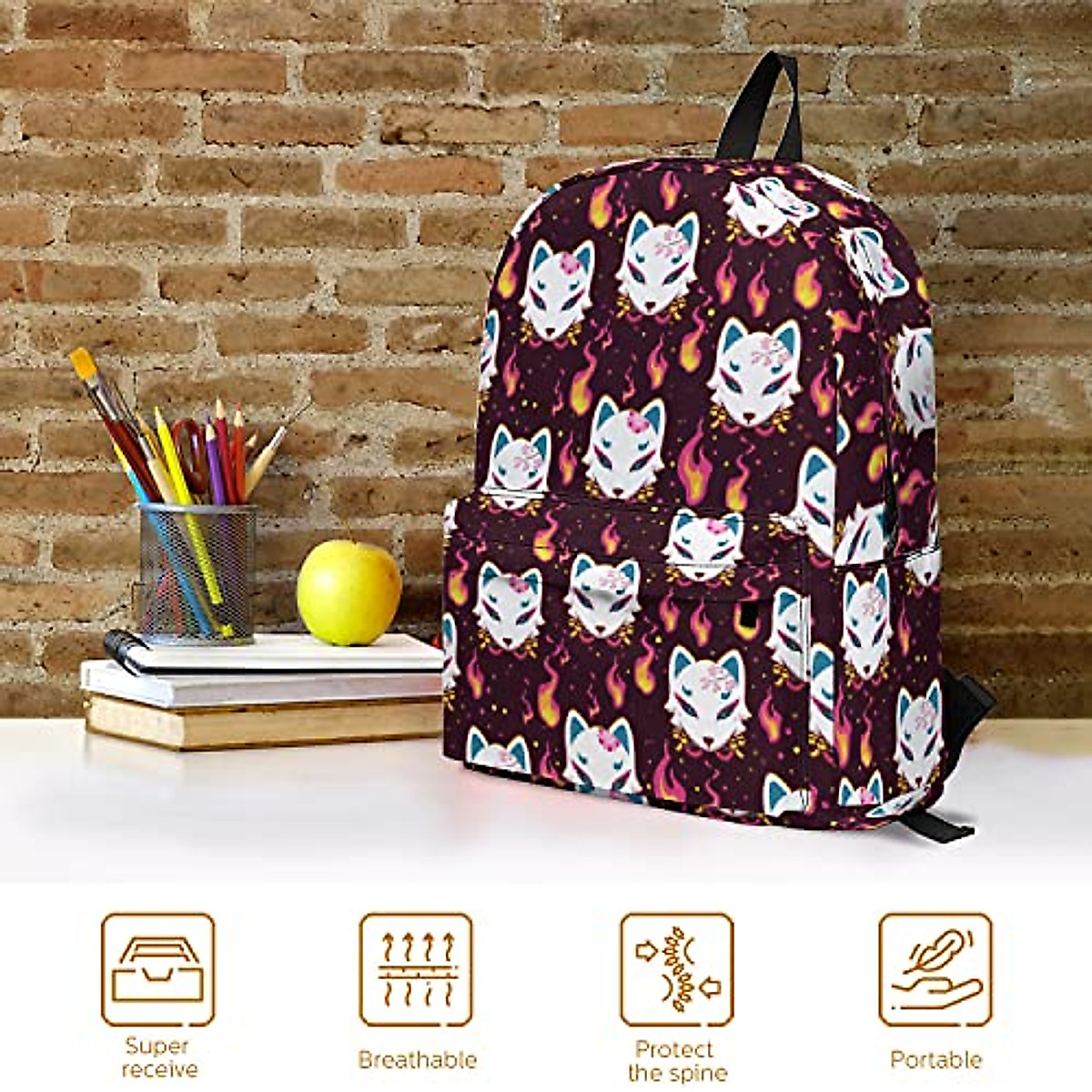 Fox Casual Backpack Lightweight Book Bag Classic Basic Backbag Large Capacity For Travel College