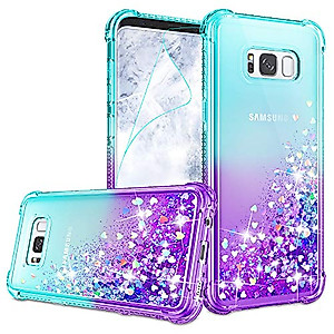 Gritup Galaxy S8 Plus Case, Galaxy S8 Plus Phone Case with HD Screen Protector for Girls Women, Cute Clear Gradient Glitter Liquid TPU Slim Phone Case for Samsung Galaxy S8 Plus Teal/Purple