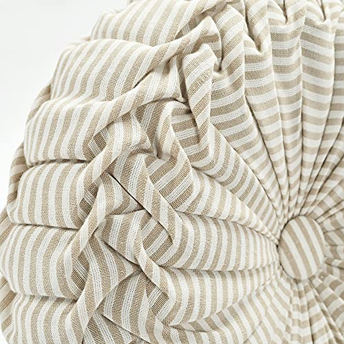 Lush Decor Farmhouse Ticking Stripe Yarn Dyed Pleated Decorative Pillow, 14" Round, Neutral