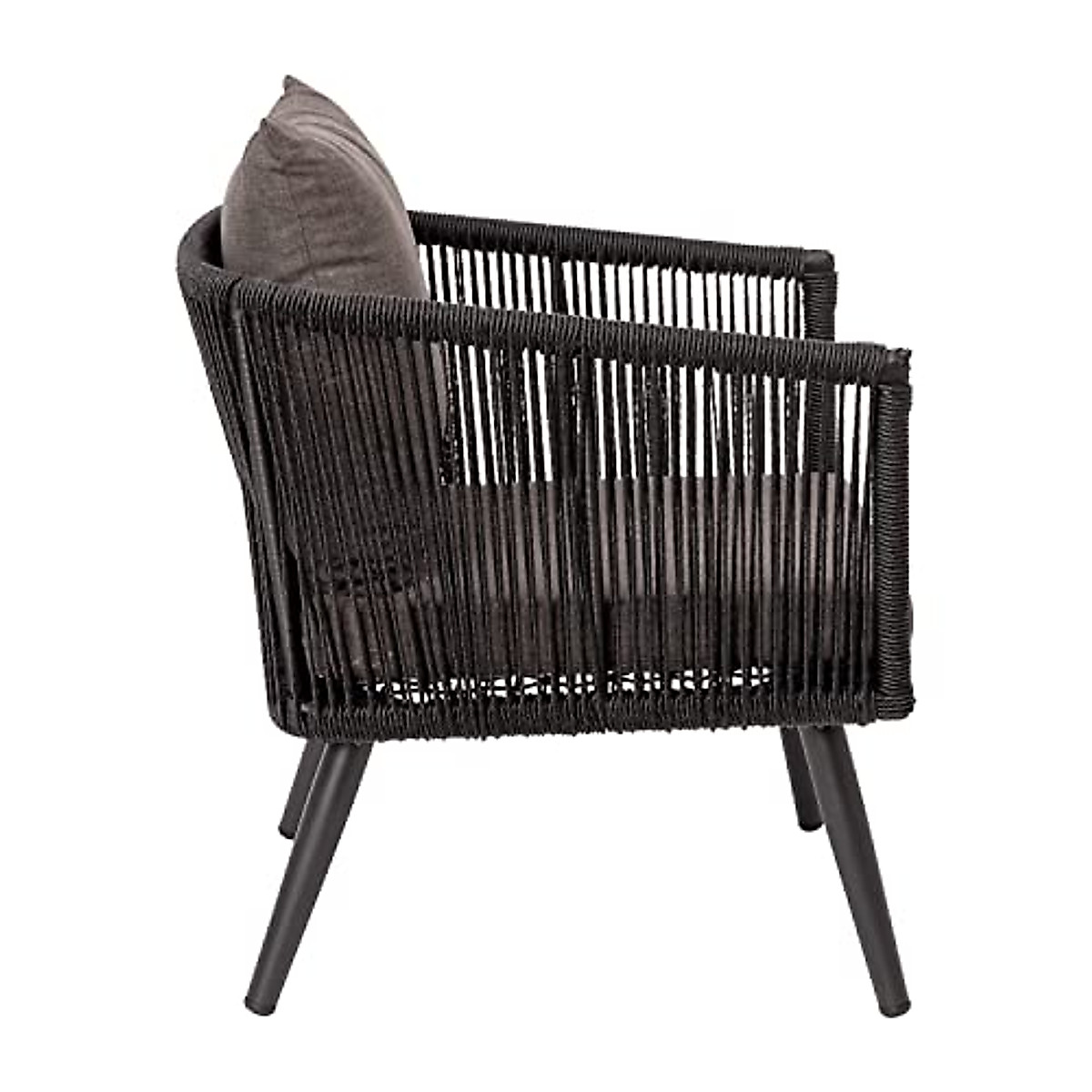 Flash Furniture Kierra 4 Piece Indoor/Outdoor Seating Set - Black Woven Back & Seat - Gray Zippered Removable Cushions - Aluminum Frames - Black Metal Plank Top Table