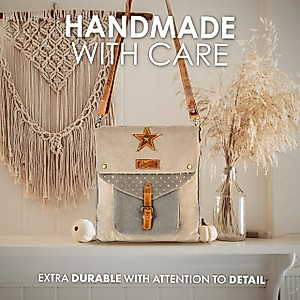 SIXTEASE Womens Shoulder Bag Vintage Style Shoulder Bags for Women - Made with Genuine Leather, Upcycled Canvas, or Hair On - Handmade, Adjustable Strap, Brass and Zinc Hardware - Miranda