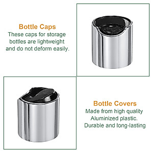 uxcell 12pcs Aluminized Plastic Disc Top Caps, 24/410 Replacement Press Caps Durable Dispensing Lids for Squeeze Bottles, Refillable Bottles, Plastic, Empty, Shampoo Bottles, Silver Black