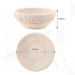Joyyy Sourdough Bread Proofing Baskets with Liner, Dough Rising Ratten Bowl for Bread Making and Baking, Round, 8.5 inch