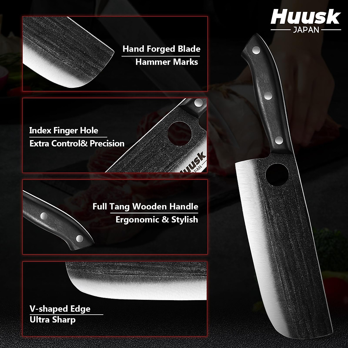 Huusk Knives from Japan, Nakiri Knife Vegetable Cleaver, Japanese Premium High Carbon Steel Hand Forged Sharp Asian Knife Multipurpose Chef Knife Medium-heavy Duty for Kitchen Christmas Gifts for Dad