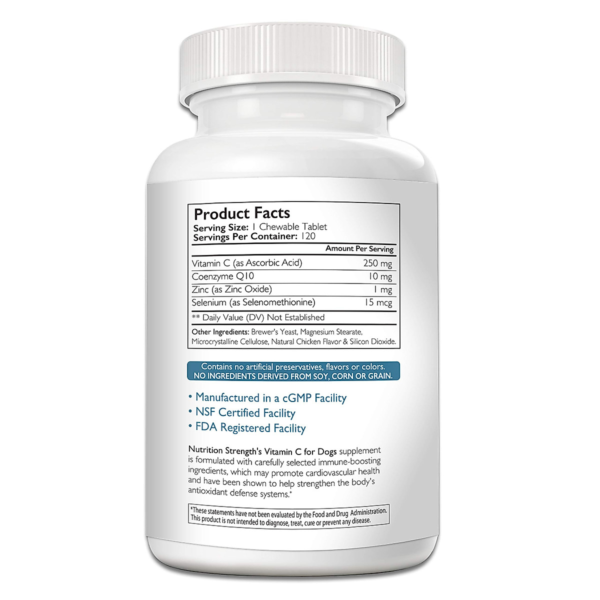 Nutrition Strength Vitamin C for Dogs to Support Cardiovascular Health, Help Strengthen The Immune System, Boost Free Radical Defenses and Sustain Collagen Synthesis, 120 Chewable Tablets