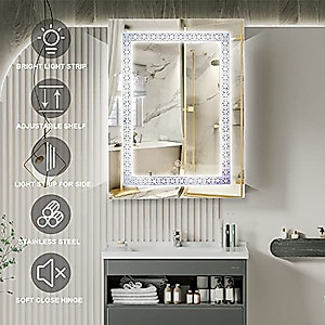 Janboe Illuminated Medicine Cabinet 24×28 Inch,Stainless Steel Medicine Cabinet with Light,Bathroom Mirror Cabinet,with Side Lighting and Side Mirror