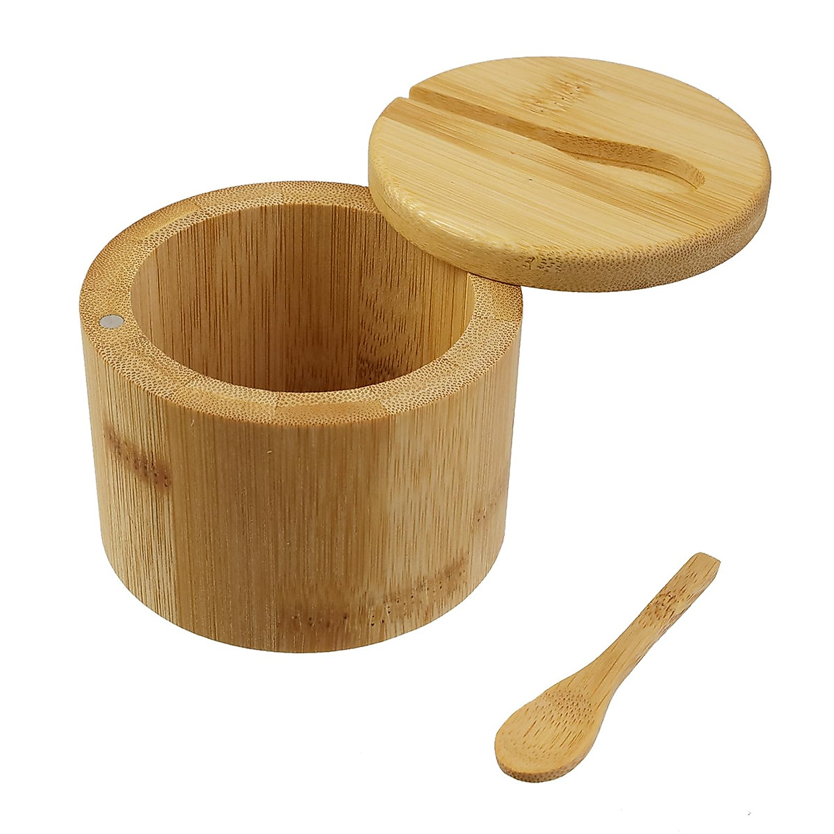 KUMGROT Wooden Salt Cellar Set Kitchen Salt Box with Mini Built-in Spoon and Magnetic Lid Round Salt Container Spices Storage Box for Spice Bath Salt Sugar Pepper