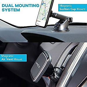 Car Phone Mount Magnetic,APPS2Car Dashboard,Windshield and Air Vent Mount,Phone Holder for Car,Universal Magnetic Phone Car Mount with Powerful Suction Cup,Built-in Strong 6 Magnets for all CellPhones