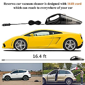 Reserwa [5th Gen] 12V 106W Car 4500PA Much Stronger Suction Potable Handheld Auto Vacuum Cleaner with 16.4FT(5M) Power Cord, Carrying Bag, Cleaning Brush (Black)