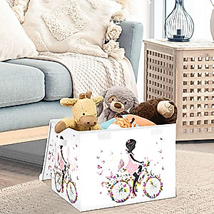 CaTaKu Romantic Butterflies Storage Bins with Lids and Handles, Fabric Large Storage Container Cube Basket with Lid Decorative Storage Boxes for Organizing Clothes
