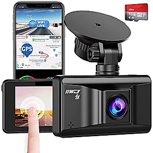 iiwey S3- Upgraded 4K Dash Cam Built with WiFi GPS UHD 2160P Dashboard Camera Recorder, 3" IPS Touchscreen, 170° Wide Angle, WDR, Night Vision, SD Card Included