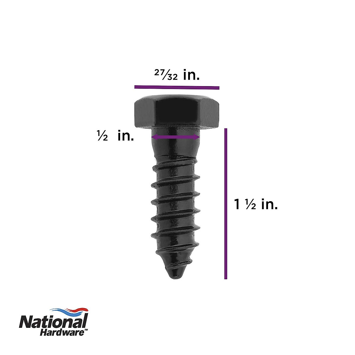 National Hardware N800-123 Lag Screw 1/2" x 1 1/2", Black,12
