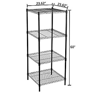 HollyHOME 4 Shelves Adjustable Steel Wire Shelving Rack, Metal Heavy Duty Storage Shelf, Bathroom Storage Tower Kitchen Shelving, 60 * 60CM