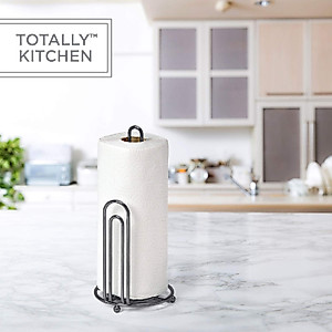 Totally Kitchen Paper Towel Holder | Simple Tear Standing Paper Towel Dispenser | Heavy Duty Metal Construction | Fits Rolls | Gun Metal