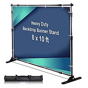 AkTop 10 x 8 ft Heavy Duty Backdrop Banner Stand Kit, Adjustable Photography Step and Repeat Stand for Parties, Portable Trade Show Photo Booth Background with Carrying Bag