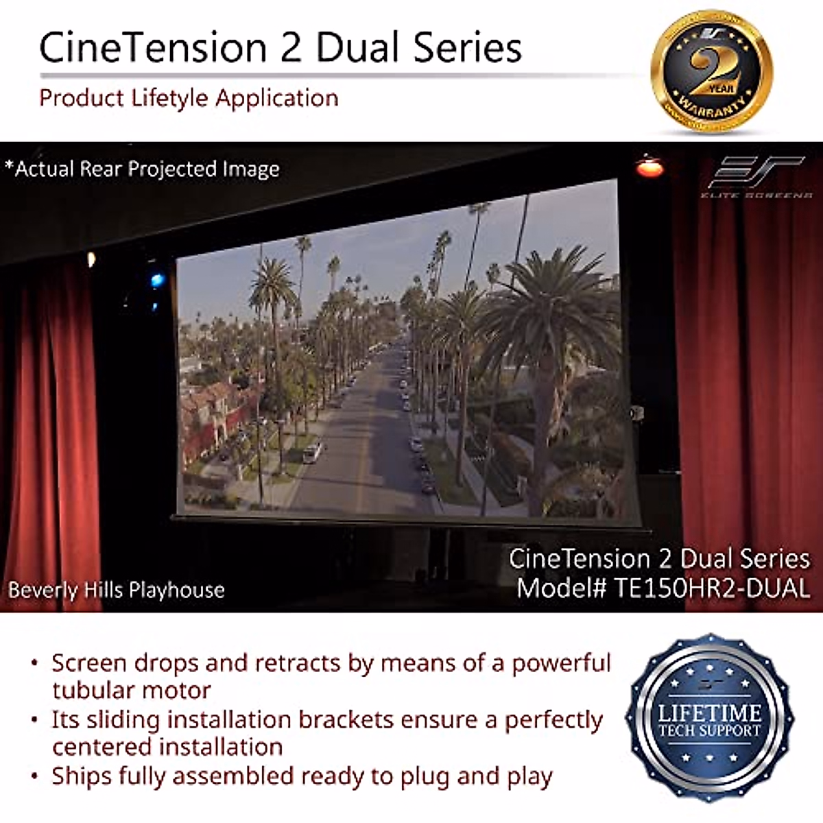 Elite Screens CineTension 2 WraithVeil Dual Projector Screen, 100-inch 16:9, Indoor Electric Motorized Automatic Front Rear Projection Movie Screen, TE100HR2-DUAL| US Based Company 2-Year Warranty