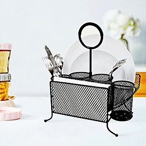 Picnic Plate Napkin Flatware Storage Caddy Organizer Holder, Black