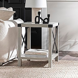 Walker Edison Sedalia Modern Farmhouse Metal X Side Table, 18 Inch, Stone Grey