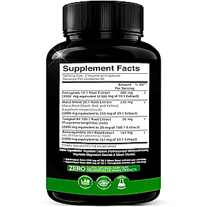 Ashwagandha 5000mg + Tongkat Ali 1000mg + Maca Root 5000mg + Fenugreek 3000mg Supplement | Black + Red + Yellow Maca Root Extract & Fenugreek Herbal Supplements for Men & Women - Made in USA