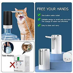 FEERNICH Water Dispenser for 5 Gallon Bottle，Universal Automatic Portable Water Bottle Pump Foldable Electric Drinking Water Pump 1200mAh USB Charging Suitable to Home Office Camp Travel （White）