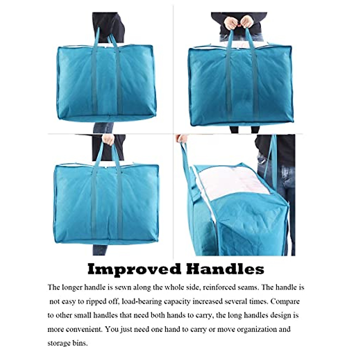 Fabric Organization and Storage Bins Containers Clothes Stackable Box with Handle Ziplock Lids Comforters Blanket Toy Bags Dorm Room College Essentials Under Bed Closet Bedroom 3 Pack, 81L, Blue