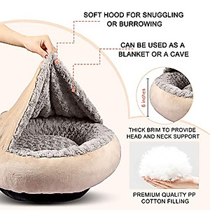GASUR Small Dog Bed & Cat Bed, Round Donut Calming Dog Beds for Small Dogs, 23"/26" Anti-Anxiety Cave Bed with Hooded Blanket, Cozy Puppy Bed and Cat Beds for Indoor Cats, Machine Washable Pet Bed 23"
