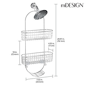 mDesign Steel Metal Curved Bathroom/Shower Caddy, Hanging Storage Organizer for Shampoo and Conditioner Bottles - 2-Tier Rack with Baskets - Holder for Soap, Body Wash, Concerto Collection, Chrome