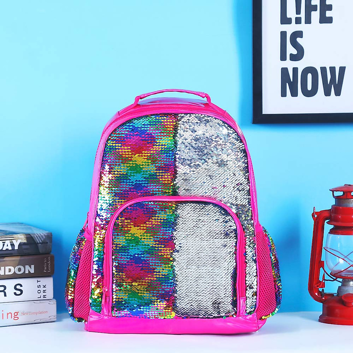 Sequin silly rainbow Backpack for girls kindergarten elementary School Backpack Kids Glitter Bookbag Mermaid Backpack sparkle reverse glitter backpack(Orchid)