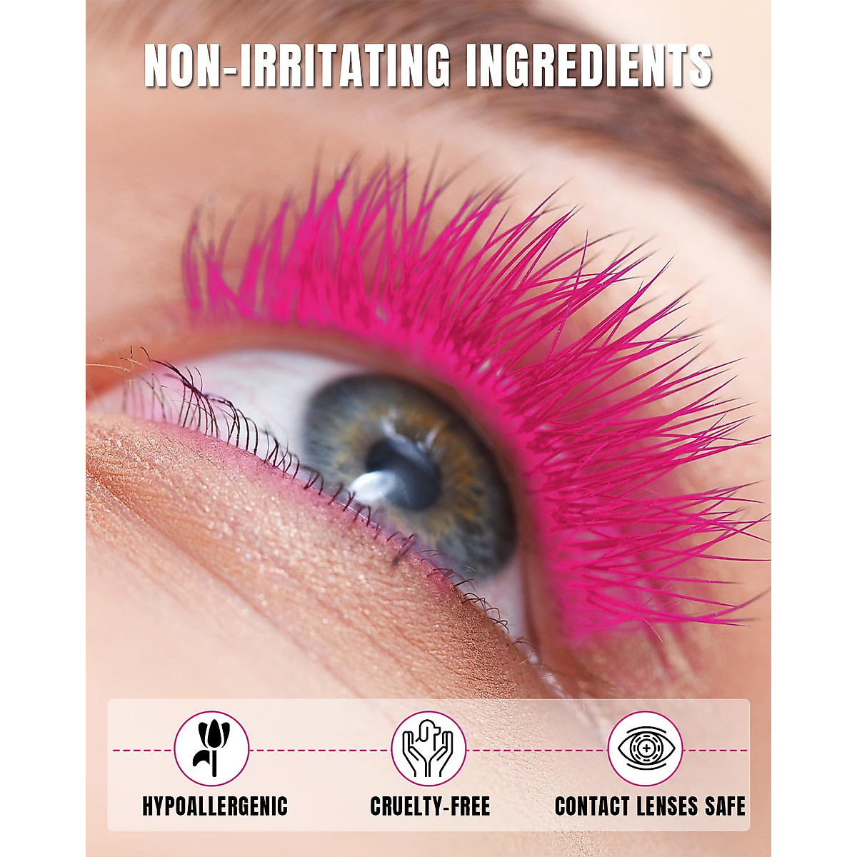 Naseny Waterproof Pink Mascara Volume And Length,5D Silk Fiber Mascara Clear Eyebrow Gel Keep Brows Stay In Place All Day,Brow Freeze Goes a Long Way Creat Full Voluminous Eye Makeup Looking