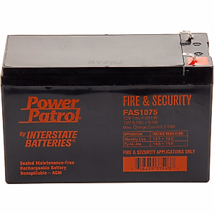 Interstate Batteries 12V 7Ah Fire & Security Battery (F1 Terminal) SLA AGM VRLA Power Patrol Rechargeable Replacement for Fire Alarms, Security Systems, General (FAS1075)
