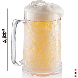 luxail Freezer Beer Mug, Double Wall, Insulated Gel Plastic Pint Freezable Glass, 16 oz, Clear 1 pack, Chiller Frosty Cup, Frozen Ice Mug, Freezer Cup.